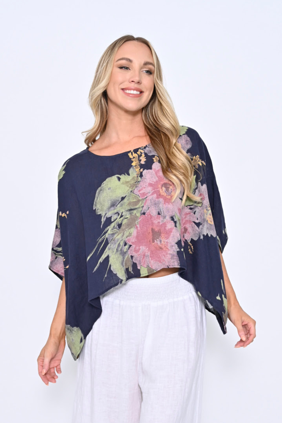 Sofia Linen Top - Navy | Rose & Belle Boutique